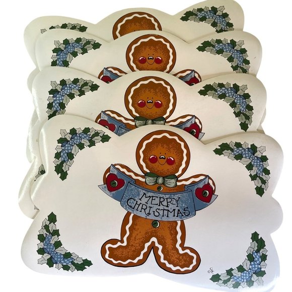 Unmarked | Dining | Christmas Placemat Gingerbread Man Set Of 4 Vinyl 8 ...
